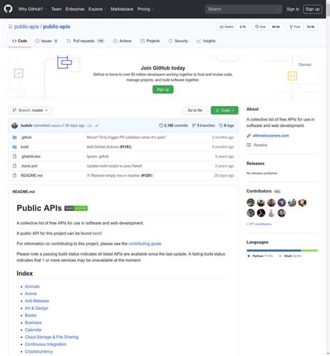 List of Public APIs - Spass mit Daten