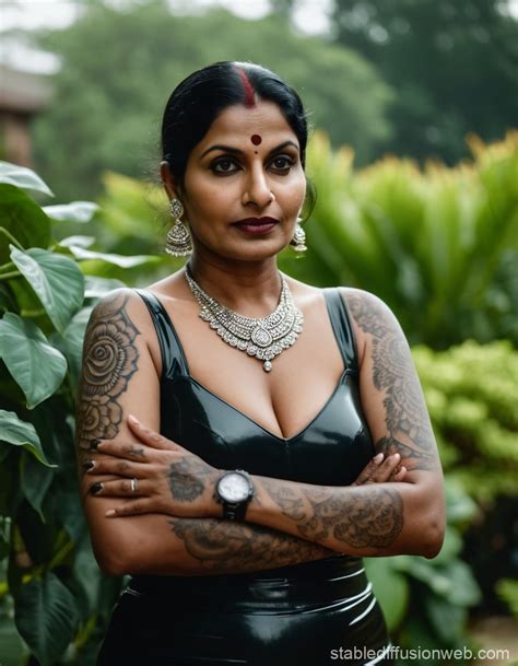 Indian Woman in Latex Gardening with Tattoos | Stable Diffusion Online