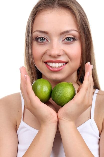 Premium Photo | Beautiful girl with lime isolated on white