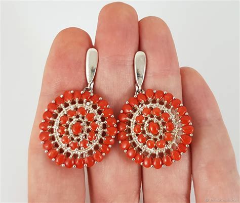 Серебряные серьги с кораллом, 925 проба в интернет-магазине Ярмарка ...