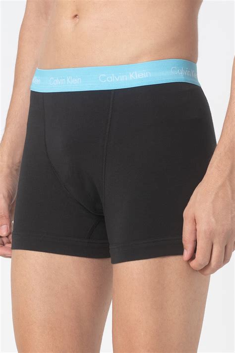 CALVIN KLEIN, Боксерки с лого на талията - 3 чифта, Зелен, Черен, Син ...