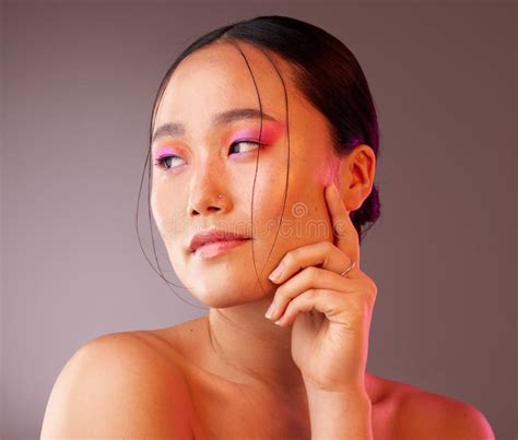 Beauty, Makeup and Asian Woman with Colourful Eyeshadow Isolated ...