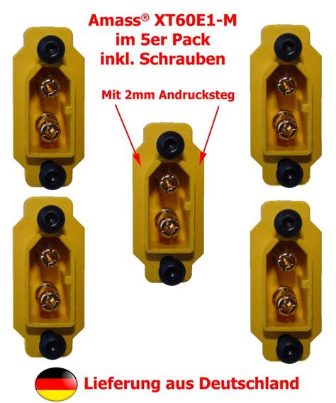 XT-60E1-M Stecker von AMASS® für Gehäusemontage inkl. Schrauben (5er Pack)