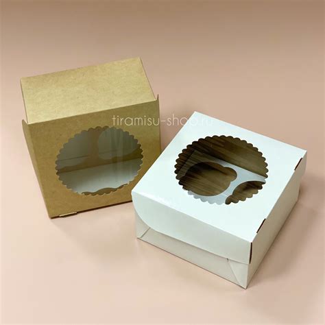 Коробка на 4 капкейка двусторонняя 16 х 16 х 10 см (крафт/белая ...