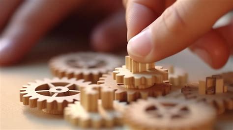 Premium Photo | Closeup image of human hands and wooden gears Teamwork ...