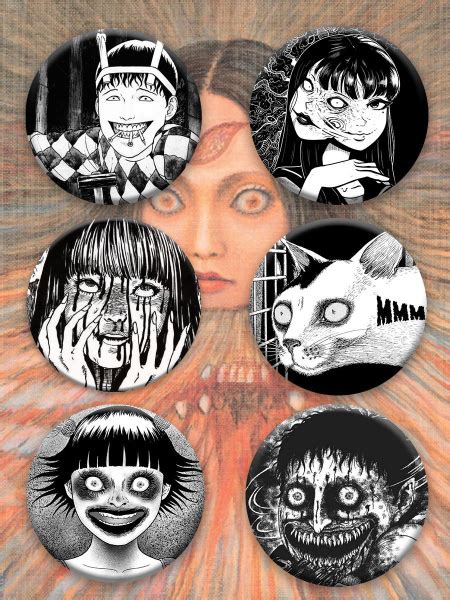 Дзюндзи Ито набор значков 6 шт 44 мм/ Junji Ito/ маньяк/ коллекция ...