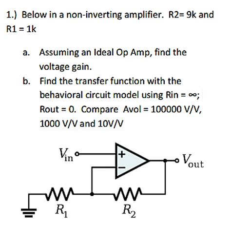 Solved Below in a non-inverting amplifier. R2= 9k and R1 = | Chegg.com