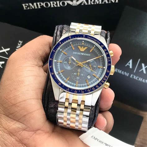 Emporio Armani AR6088 Two Tone Chronograph Mens Watch - Watch Studio