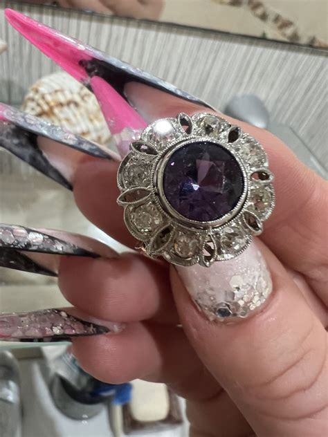 Кольцо 750 пр.с аметистом и якутскими бриллиантами 1,2Ct на платине: 57 ...