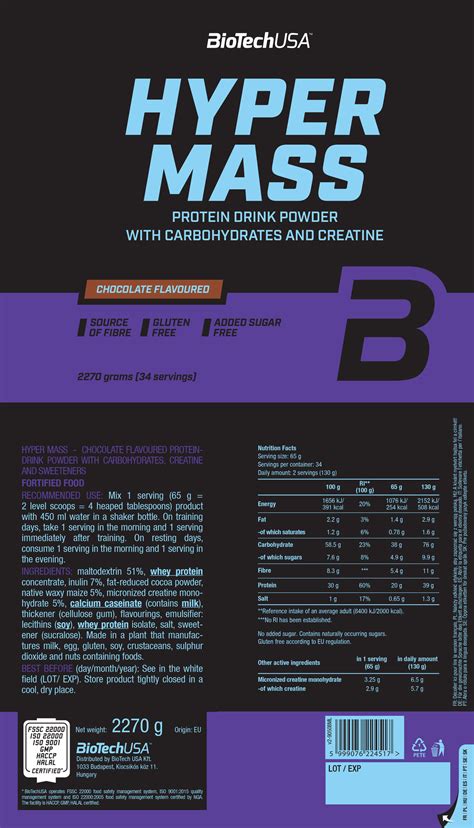Biotech USA - Πρωτεΐνη Αύξησης Βάρους - Hyper Mass 5000, 4000 gr