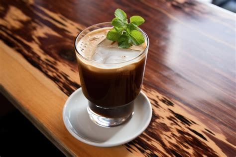 Premium Photo | Pho served with vietnamese iced coffee neutral tabletop