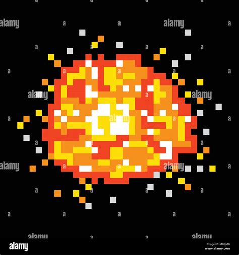 Vector 8 bit pixel art explosion background. Bright fire dissipation on black background Stock ...