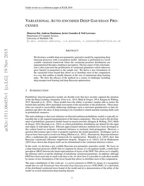 (PDF) Variational Auto-encoded Deep Gaussian Processes