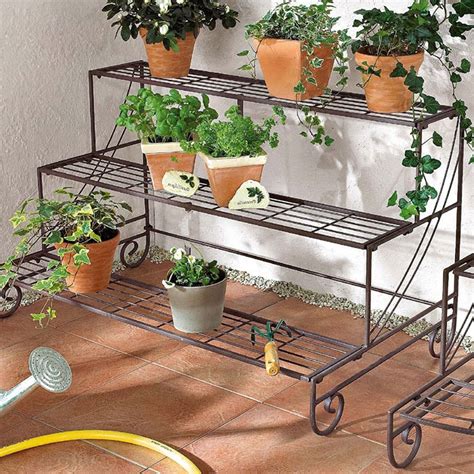 GOLDBEARUK Plant Steps Black Metal 3 Tier Flower Display Stand Metal ...