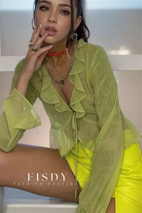 Fisdy – Elegant Sheer Long Sleeve V-Neck Blouse | 春夏, 春, 夏