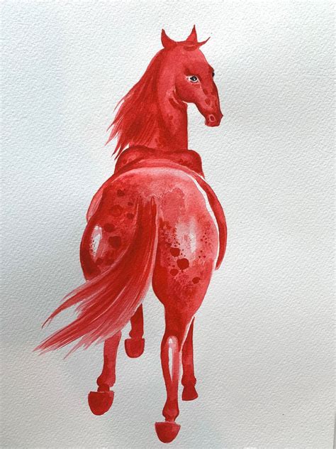 Авторская графика Красная лошадь – Мария Черепанова, 21 x 29.7 см ...