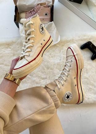 ♥️ трендові високі бежеві кремові унісекс кеди converse chuck 70 ...
