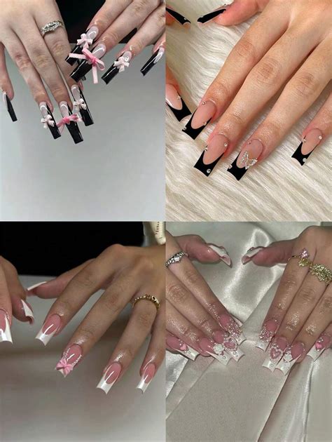 4 Boxen (96 Stücke) gemischte aufzuklebende Nägel mit rosa Schleife ...