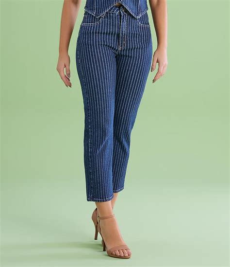 Calça straight cropped em jeans - ANGEL