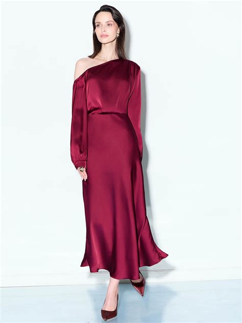 Атласное платье миди с лифом на одно плечо :: LICHI - Online fashion store