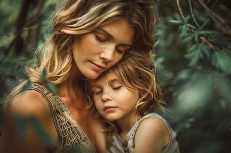 Premium Photo | Tender Moment Between Mother and Child in a Serene Nature Setting Soft Focus ...