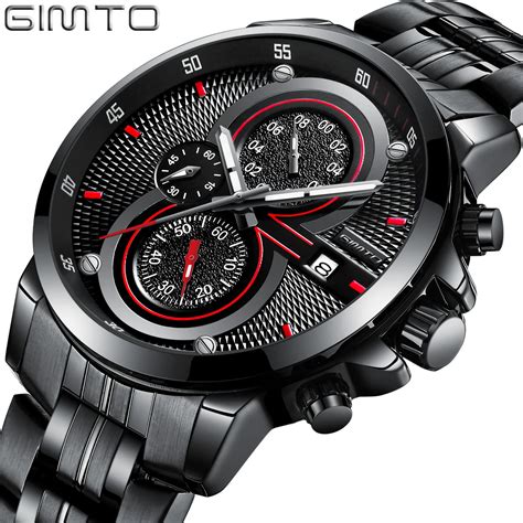 GIMTO Cool Sport Watch Men Stainless Steel Band Luxury Black Military ...