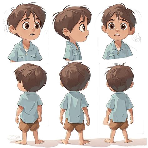 Cartoon boy character design multiple angles | Premium AI-generated image