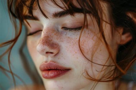 Serene CloseUp Portrait of Freckled Woman | Premium AI-generated image