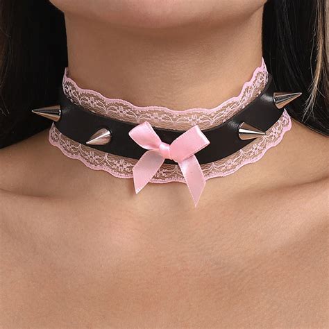Choker Necklace Women Lace | Y2k Pink Goth Necklace | Necklaces Choker ...