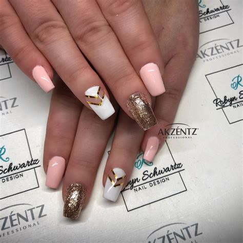 Luxio Serenity and Rose Gold Glitz Coffin Gel Nails