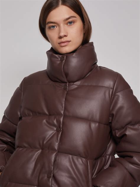 Куртка из экокожи с высоким воротником 022335102094, цвет Коричневый ...