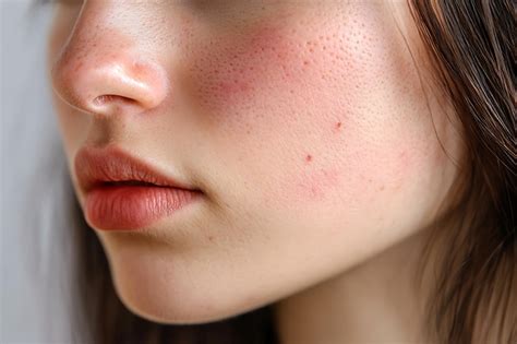 Closeup of a womans face with acne scars | Premium AI-generated image