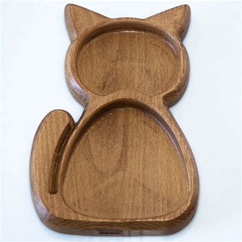 Деревянная тарелка Кошка для кормления малышей.Wooden plate cat for ...