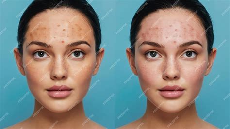 Premium Photo | Cropped shot of a young womans face before and after acne treatment on forehead ...