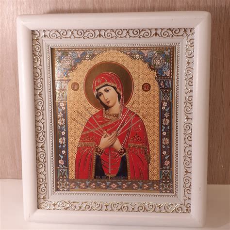 Икона Семистрельная Пресвятая Богородица, лик 15х18 см, в белом ...